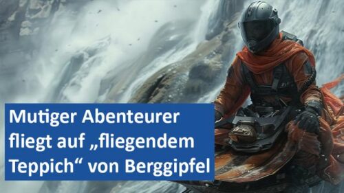 Mutiger Abenteurer fliegt auf „fliegendem Teppich“ von Berggipfel ...